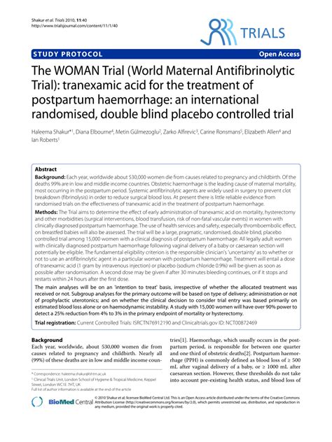 Pdf The Woman Trial World Maternal Antifibrinolytic Trial Tranexamic Acid For The Treatment