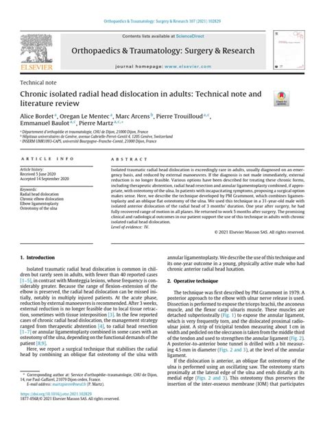 2021 Chronic Isolated Radial Head Dislocation Pdf Anatomical Terms Of Motion Elbow