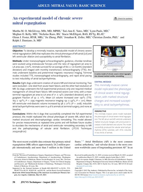 Pdf An Experimental Model Of Chronic Severe Mitral Regurgitation