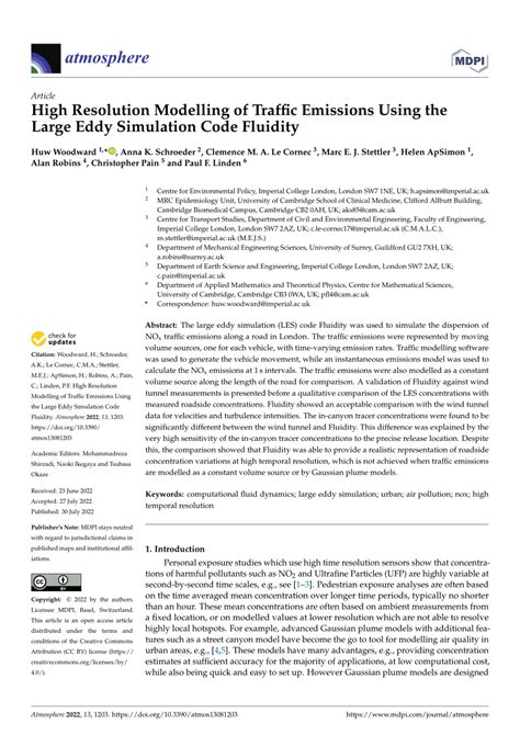 Pdf High Resolution Modelling Of Traffic Emissions Using The Large Eddy Simulation Code Fluidity