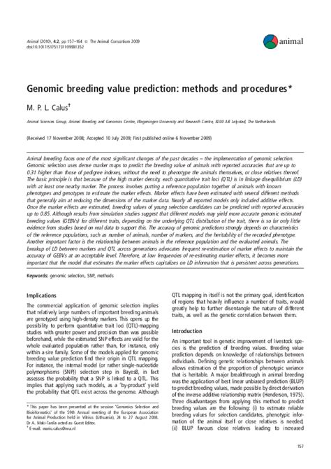 Pdf Genomic Breeding Value Prediction Methods And Procedures