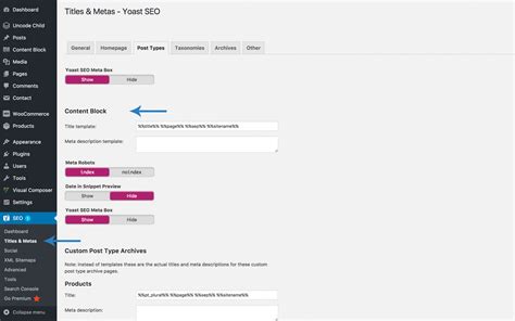 content block editor issues with yoast uncode theme documentation