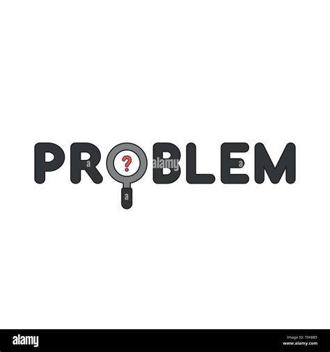 Vector Icon Concept Of Problem Word With Magnifying Glass And Question Mark Black Outlines And