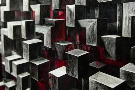 Interlocking 3d Cubes Creating An Escher Inspired Optical Illusion In Shades Of Black Silver