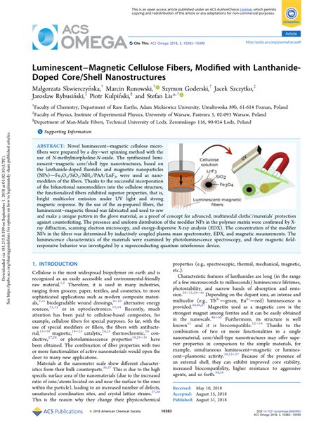Pdf Luminescentmagnetic Cellulose Fibers Modified With Lanthanide Doped Coreshell