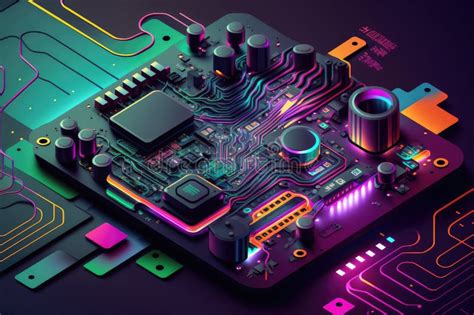 Abstract Interpretation Of A Futuristic Digital Circuit Board With Neon Colors And Geometric