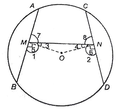 Prove That The Line Joining The Mid Point Of Two Equal Chords Of A Circle Subtends Equal Angles