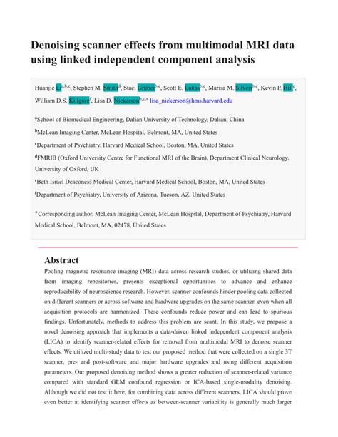 Pdf Denoising Scanner Effects From Multimodal Mri Data Using Linked Independent Component Analysis