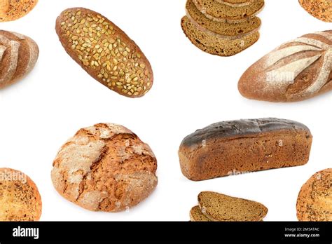 Seamless Pattern Fresh Loaves Bread Isolated On White Background Stock