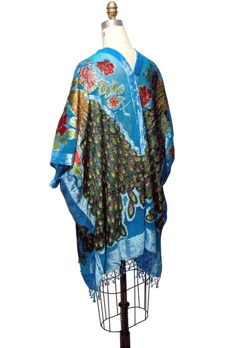 Art Deco Peacock Velvet Evening Wrap In Turquoise Blue Sold Out