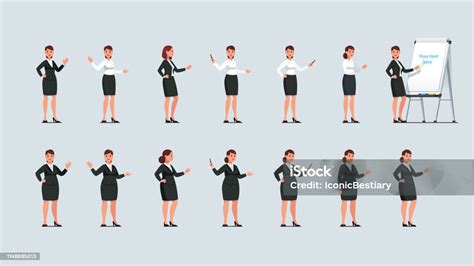 사업가 서 서 몸짓 포인터 막대기로 화이트 보드 플립 차트를 가리키는 펜 Gt 손 세트 비즈니스 우먼 프리 젠 테이 션 또는