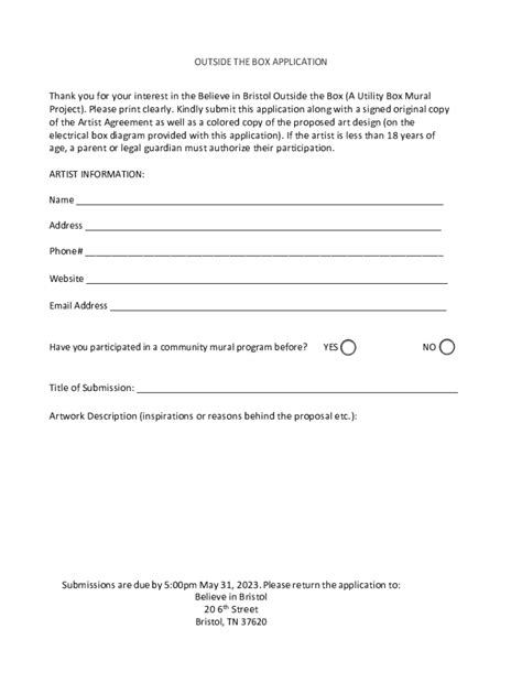 Fillable Online OUTSIDE THE BOX A Utility Box Mural Project OTB Fax Email Print PdfFiller