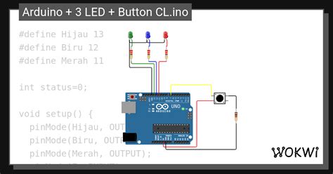 Arduino 3 LED Button CL Ino Wokwi ESP32 STM32 Arduino Simulator