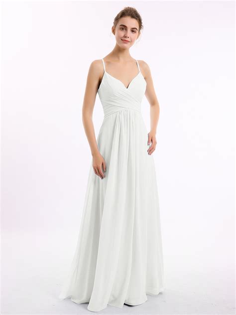 Babaroni Chiffon Ivory Bridesmaid Dresses V Neck Floor Length Spaghetti