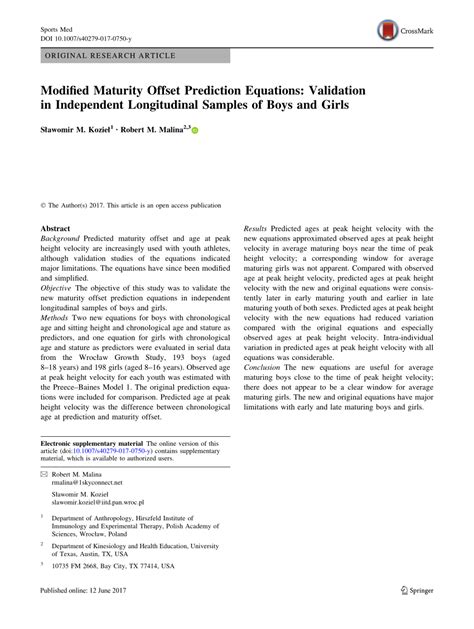 Pdf Modified Maturity Offset Prediction Equations Validation In