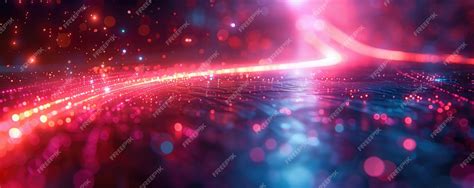 Premium Photo Abstract Digital Landscape With Glowing Neon Lights And Bokeh Depicting