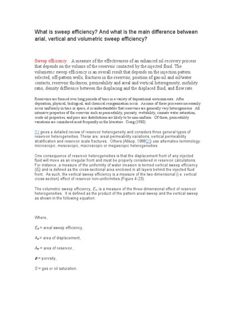 What Is Sweep Efficiency And What Is The Main Difference Between Arial Vertical And Volumetric