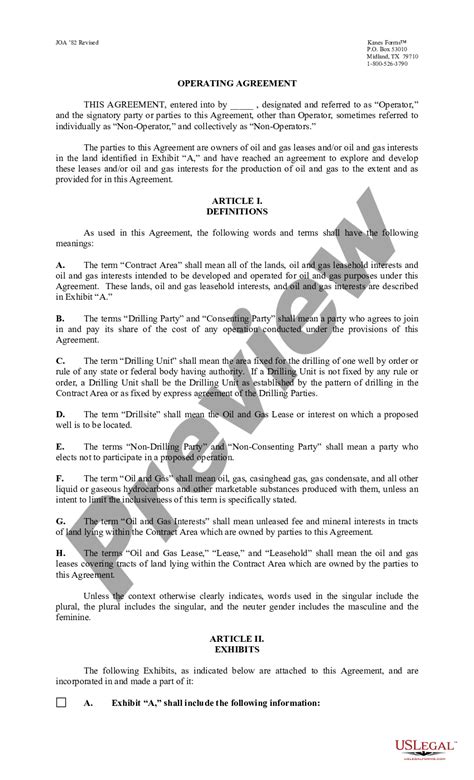 Joint Operating Agreement 82 Revised Us Legal Forms