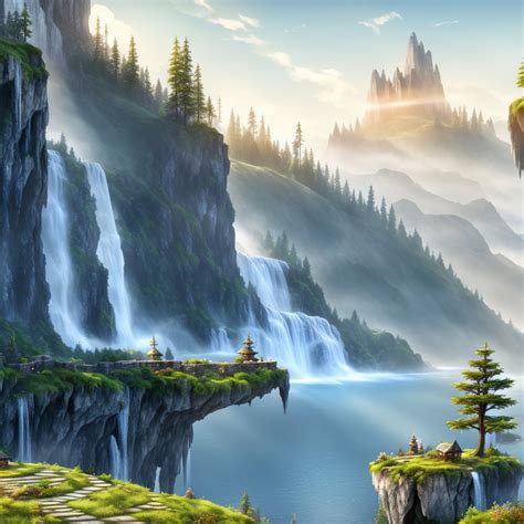 Скачать обои Ai art village art Stable Diffusion waterfall