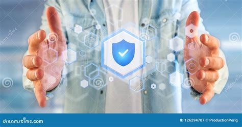 Man Holding A Shield Web Security Concept D Rendering Stock Image Image Of Holding Security