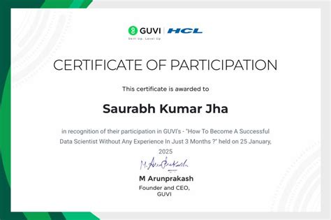 Saurabh Kumar Jha On Linkedin Thrilled To Share That I Recently Completed Guvis Program On