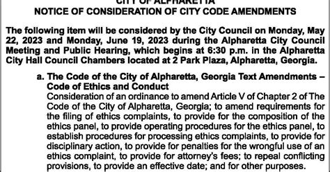 Notice Of Consideration Of City Code Amendments Legal Notices