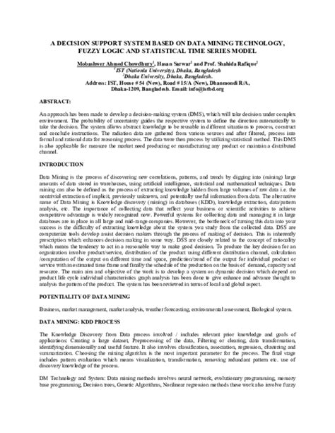 Pdf A Decision Support System Based On Data Mining Technology Fuzzy Logic And Statistical