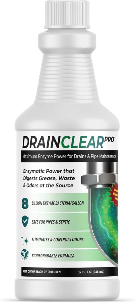 Drainclear Pro Enzyme Drain Cleaner 32oz Enzymatic Liquid