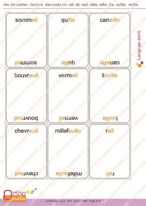 Ressource Orthophonie Jeu De Cartes Lecturre Des Mots En Ail Eil