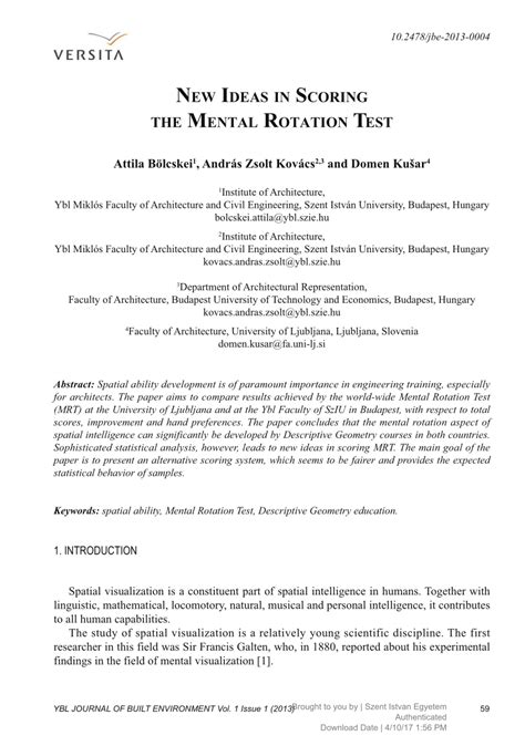 Pdf New Ideas In Scoring The Mental Rotation Test