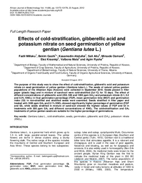 Pdf Effects Of Cold Stratification Gibberellic Acid And Potassium