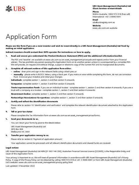 Ubs Application Form 1 Pdf