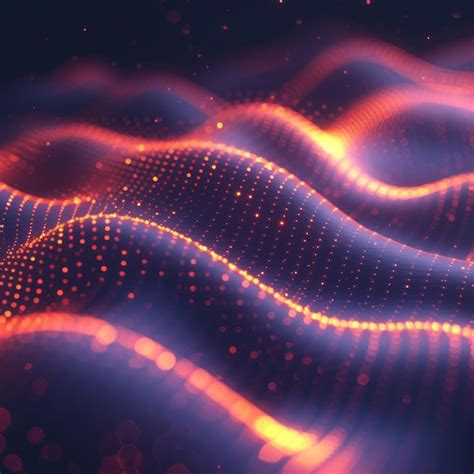 Premium Photo Abstract Glowing Orange Wave Of Particles On Dark Blue