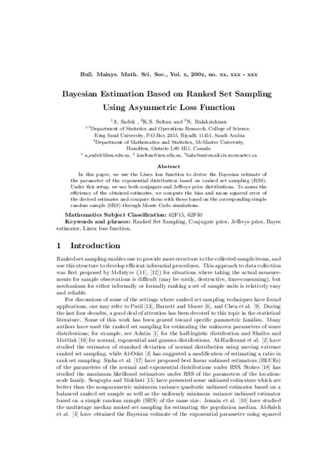 Pdf Bayesian Estimation Based On Ranked Set Sampling Using Asymmetric Loss Function