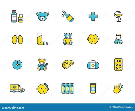 Outline Colorful Icons Set Pediatric Hospital Clinic And Medical Care