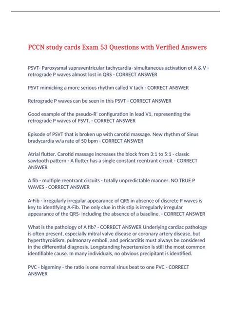PCCN Study Cards Exam 53 Questions With Verified Answers 100 CORRECT PCCN Study Cards Stuvia US