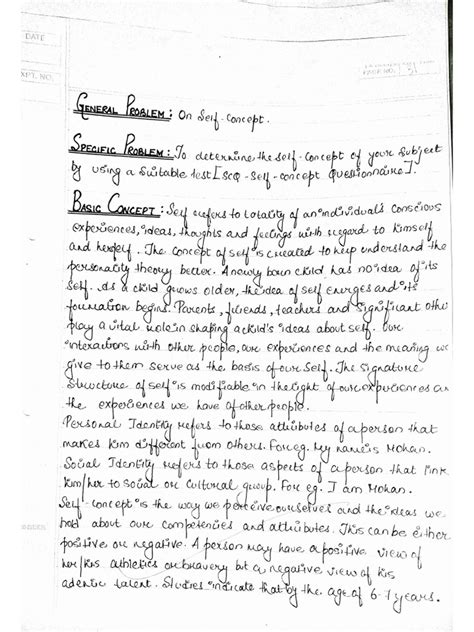 Self Concept Questionnaire Practical Pdf