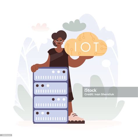 젊은 아가씨 Iot 그림에 대한 핸들 얻기 내부 부품은 서버 구성의 중심으로 고급 시대의 상호 연결성과 기계적 진보를 상징합니다 건강한 생활방식에 대한 스톡 벡터 아트 및