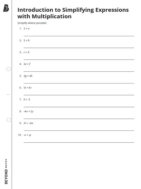 Introduction To Simplifying Expressions With Multiplication 1 Pdf