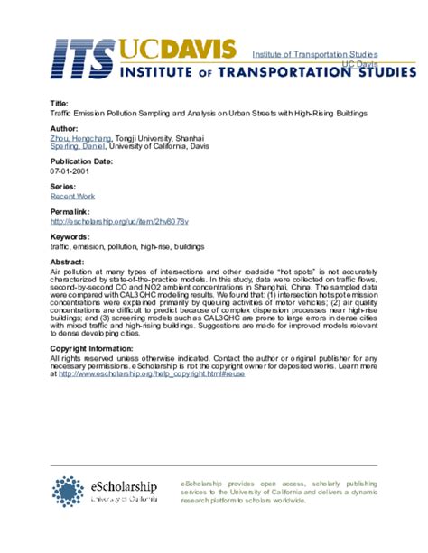 Pdf Traffic Emission Pollution Sampling And Analysis On Urban Streets With High Rising Buildings