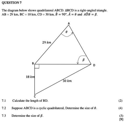 Solved The Diagram Below Shows Quadrilateral Abcd Abcd Is A Right Angled Triangle Ab 29 Km