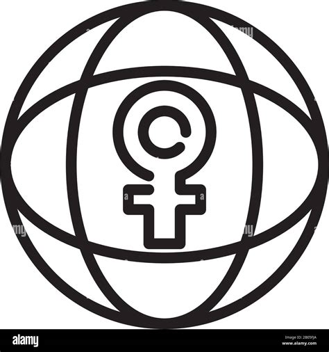 Global Sphere With Female Gender Symbol Over White Background Line Style Icon Vector
