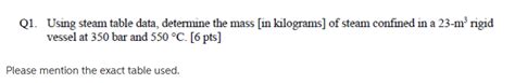 solved q1 using steam table data determine the mass [in