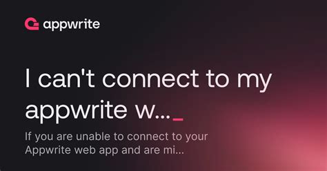 I Cant Connect To My Appwrite Web App Anymore Threads Appwrite