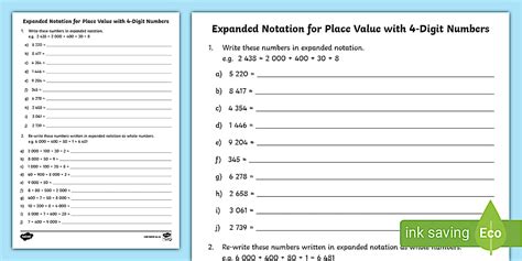 expanded notation for place value with 4 digit numbers