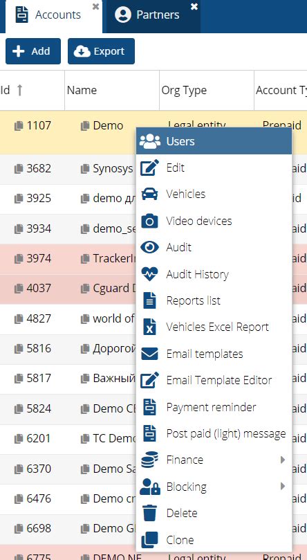 Contract Context Menu
