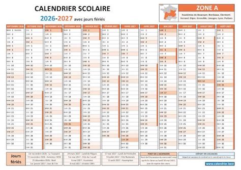 Calendrier Scolaire 2026 2027 à Imprimer Et Télécharger En Pdf