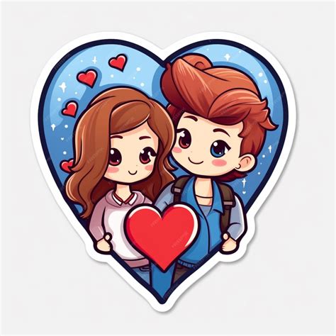 Pareja De Dibujos Animados Enamorados Pegatina Generativa Ai Foto Premium