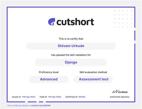shivam s skill certificate for django cutshort