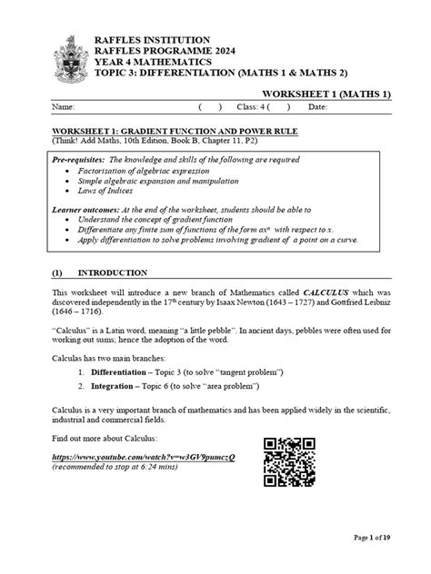 01 2024 Ws1 Gradient Function And Power Rule Pdf Differential Calculus Calculus